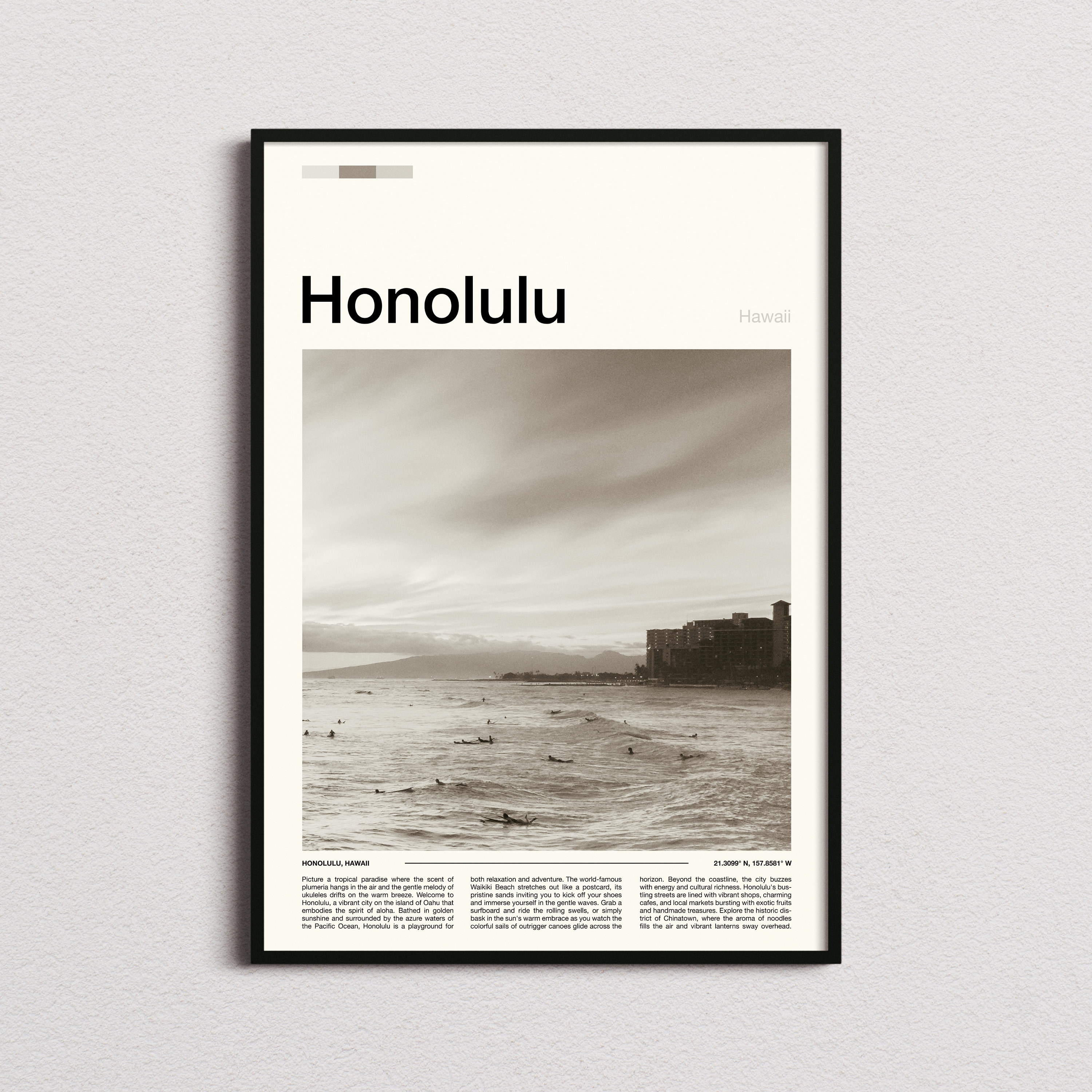 POSTER Honolulu Black and White Print, Honolulu Poster, Honolulu Wall ...