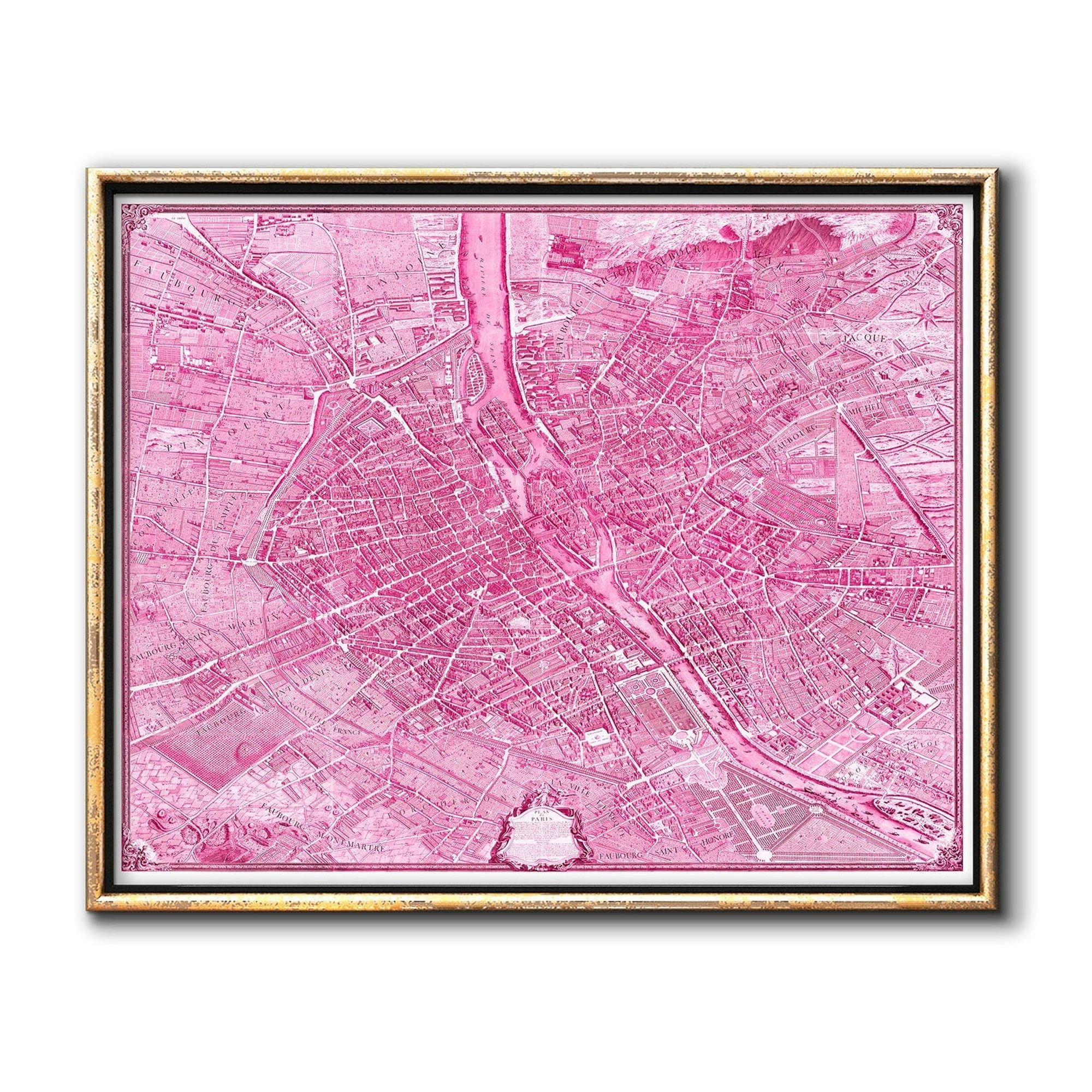 POSTER Hot pink map of Paris France large wall art, Colorful gallery ...