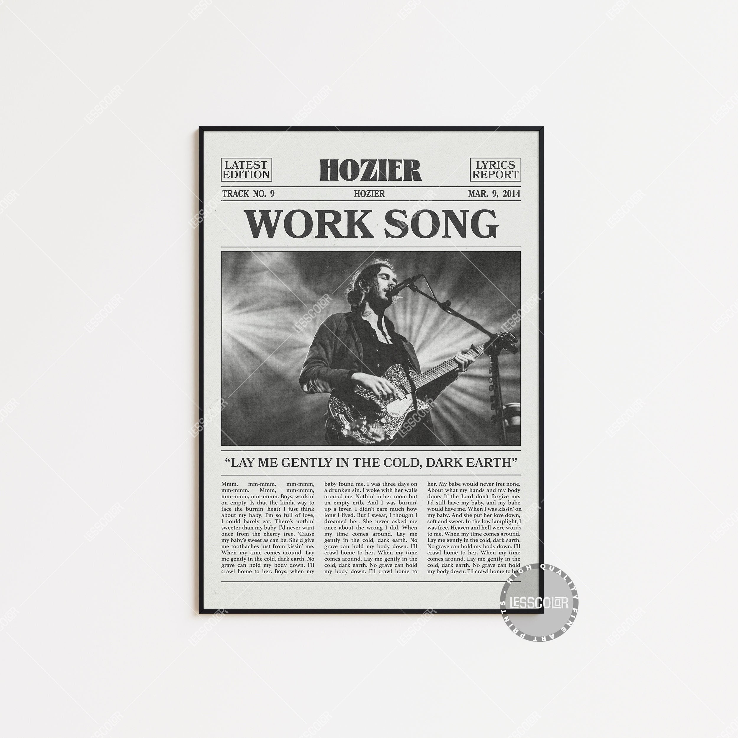 POSTER Hozier Retro Newspaper Print, Work Song Poster, Work Song Lyrics ...