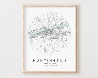 POSTER Huntington Map Print, Huntington Map Poster City Wall Art, Va ...