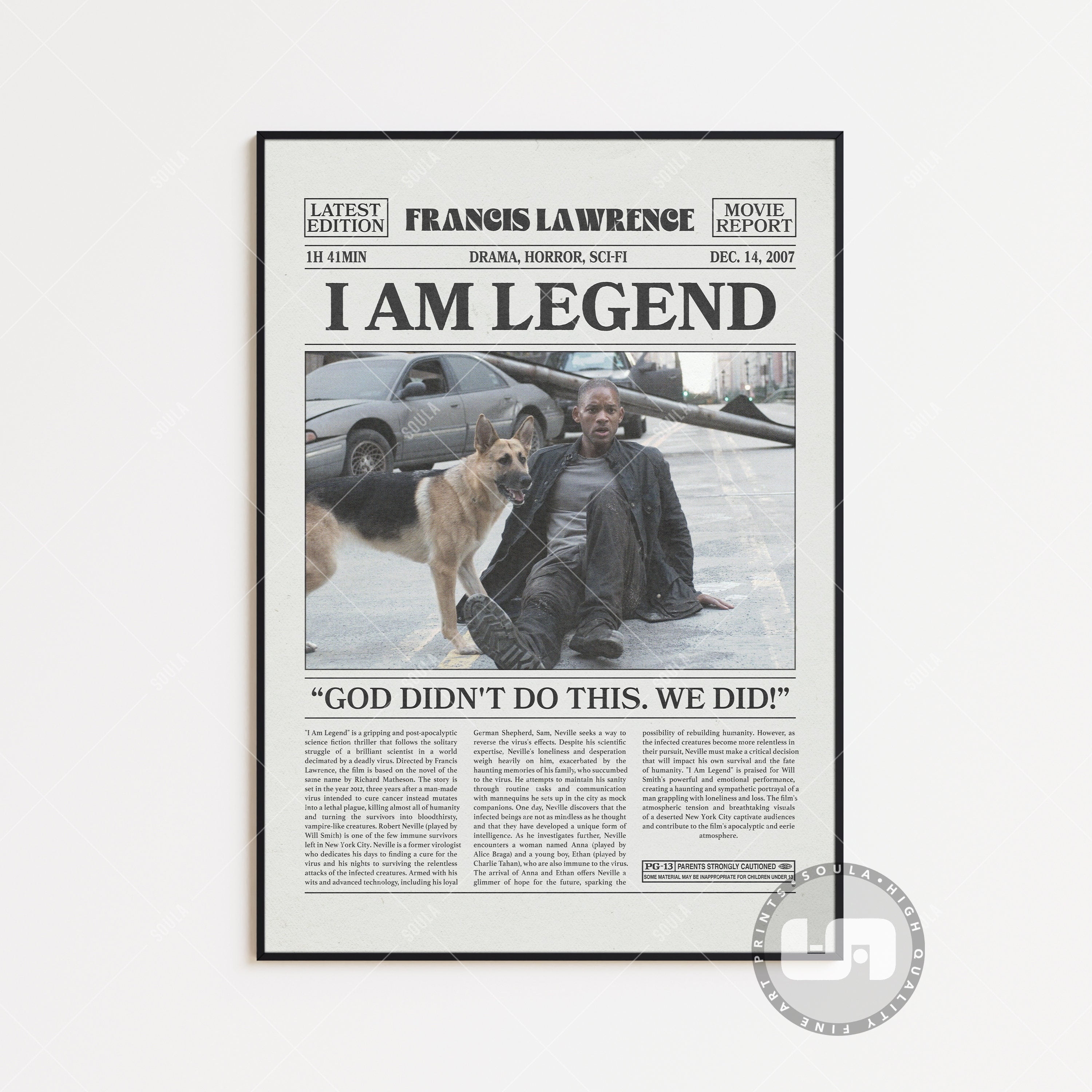 Poster I am Legend Poster , Francis Lawrence, Retro Newspaper Movie ...