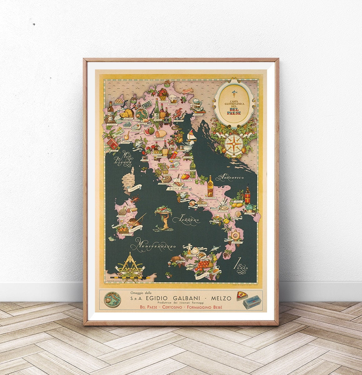 POSTER ITALY CHEESE MAP: Cheese Art, Italy Cheese Poster, Retro Food ...