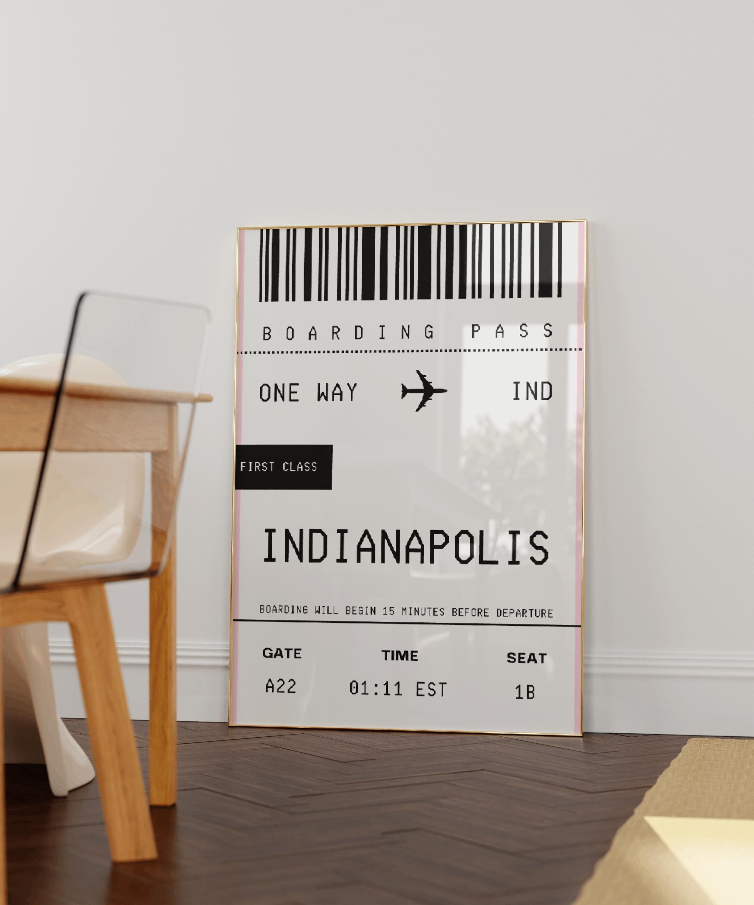POSTER Indianapolis Wall Art, Indianapolis Boarding Pass Poster, Travel ...