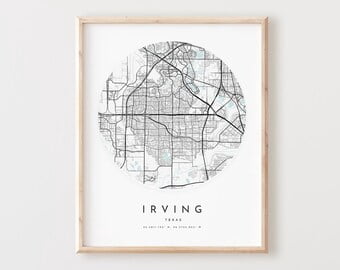POSTER Irving Map Print, Irving Map Poster City Wall Art, Tx Road Map ...