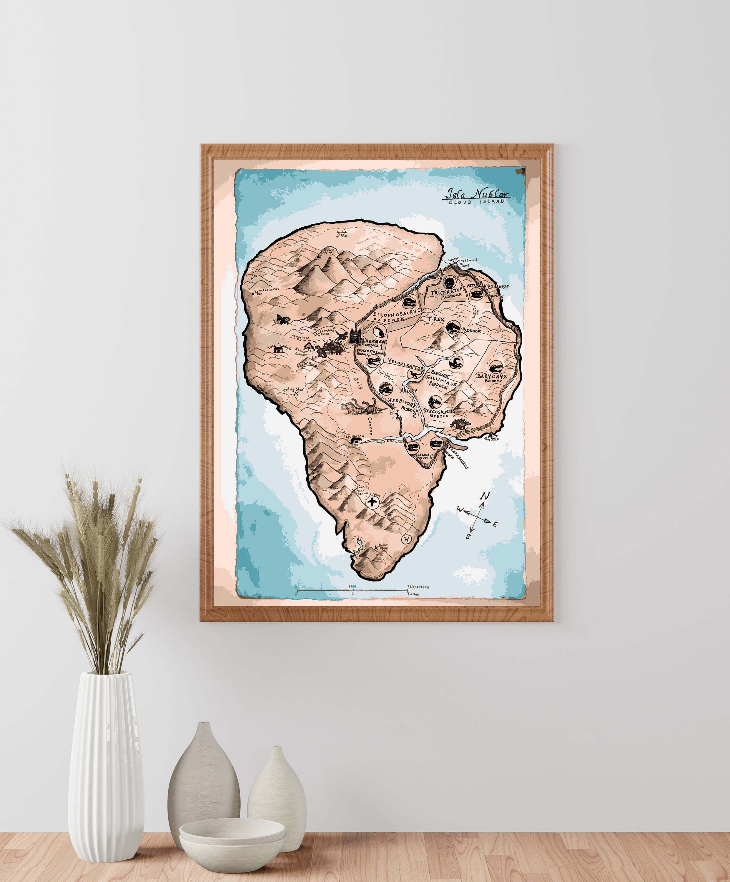 POSTER Isla Nublar Map | Jurassic Park Map Poster | Dinosaur Decor | Vintage Design | Jurassic ...