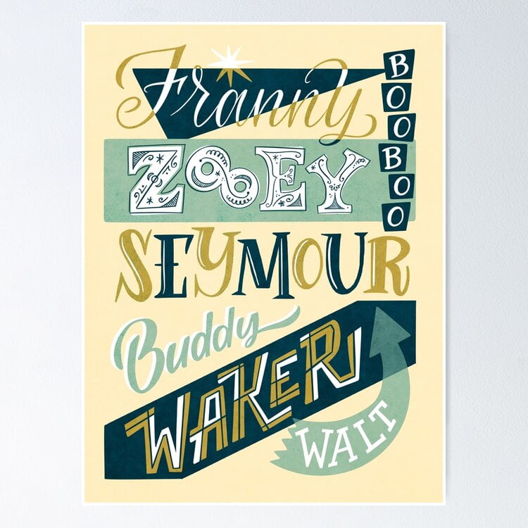 POSTER J.D. Salinger's the Glass Family handlettered illustration Poster NO FRAMED, 12x18 ...