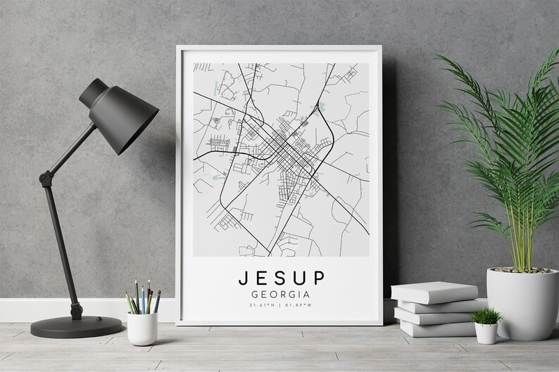 POSTER JESUP Georgia Map Print, USA GA City Map Poster, unique gift ...