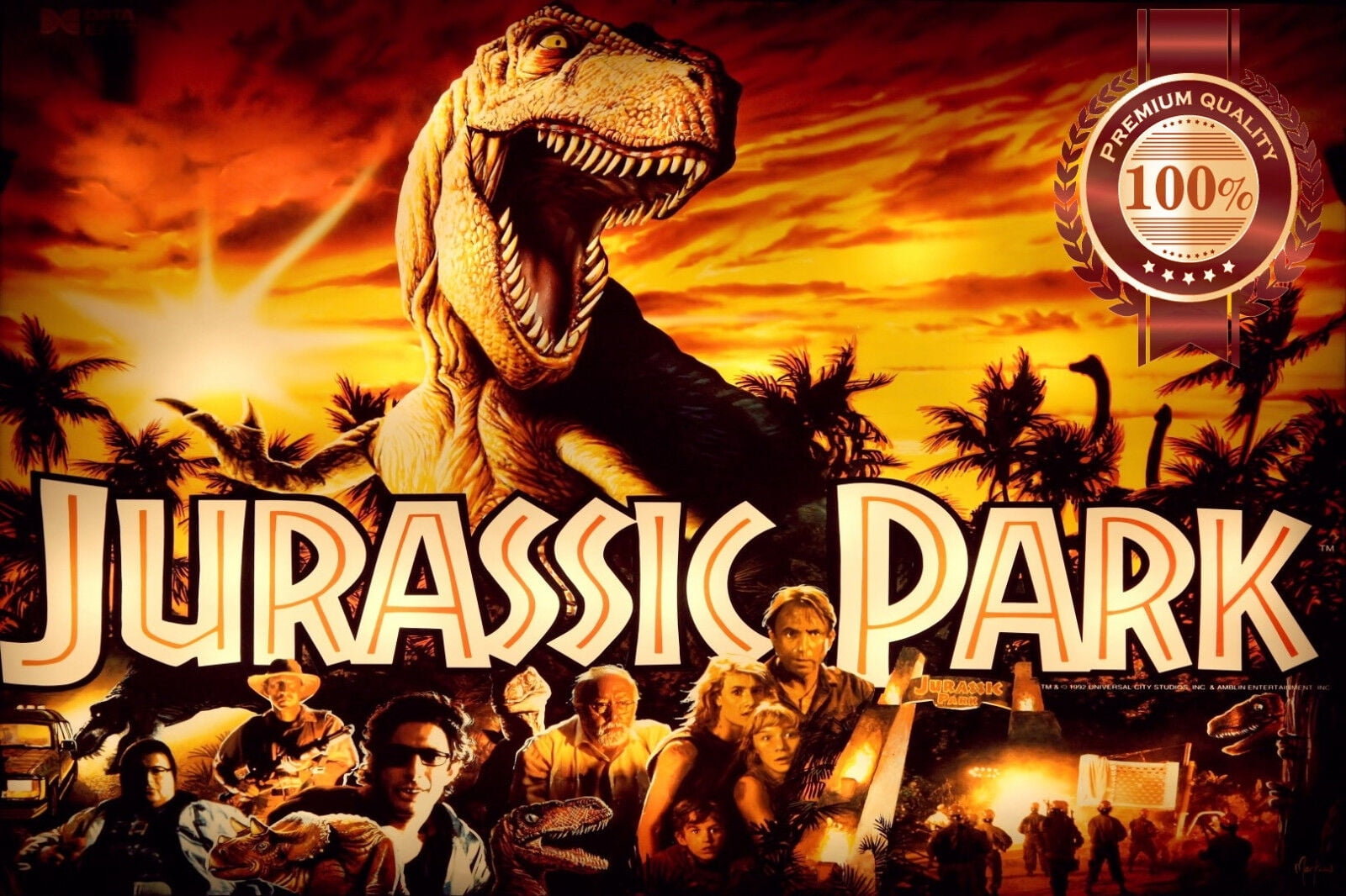 POSTER JURASSIC PARK CHARACTERS WITH T-REX SCENE CLASSIC MOVIE PRINT ...