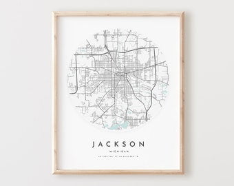 POSTER Jackson Map Print, Jackson Map Poster City Wall Art, Mi Road Map ...