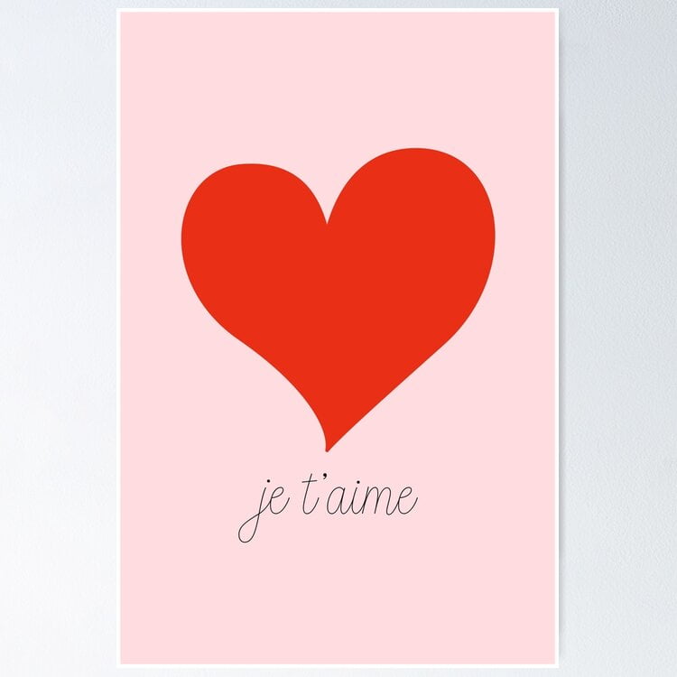 POSTER Je T'aime (I Love You in French) French Poster, Pink and Red ...