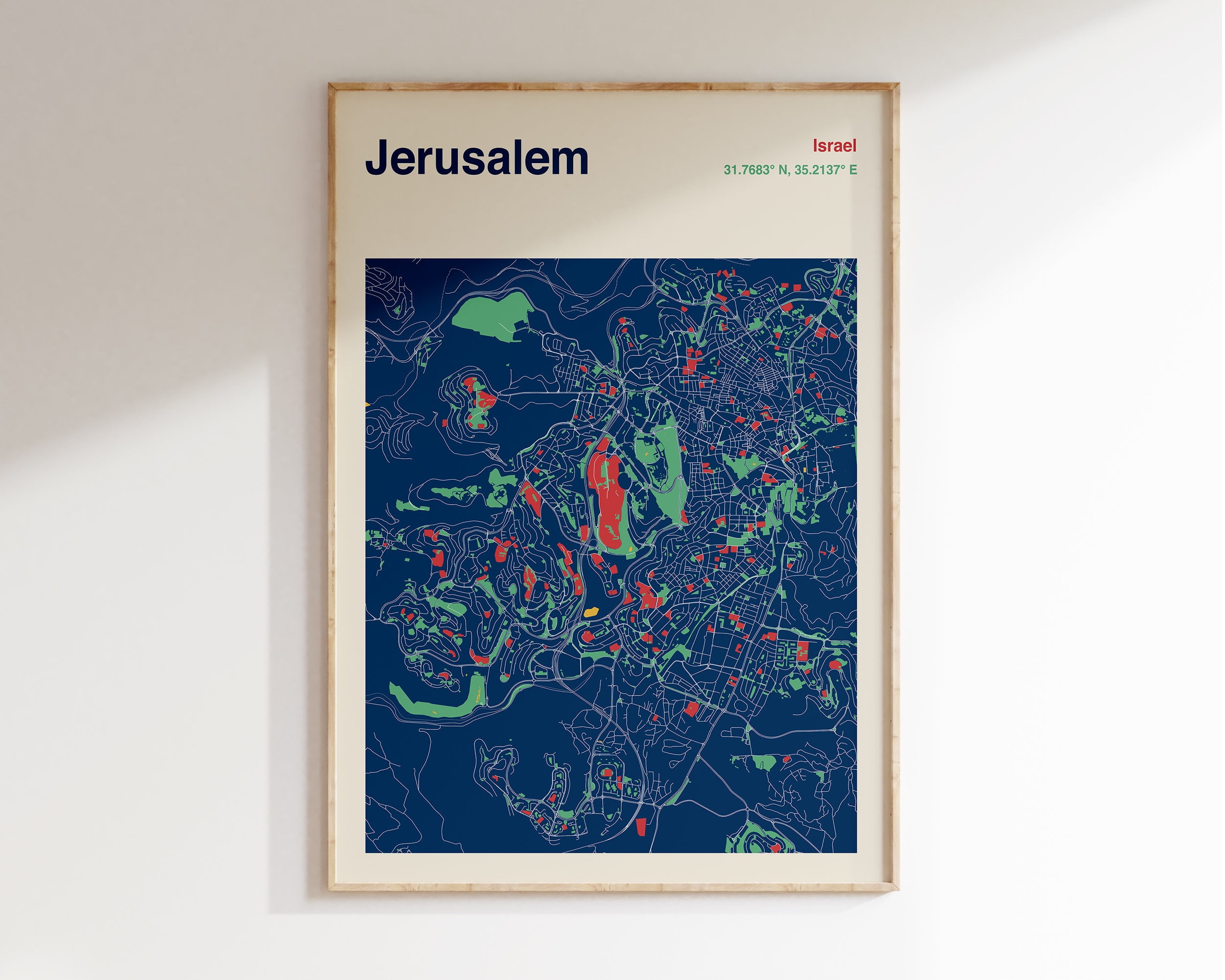 POSTER Jerusalem Map Print, Jerusalem City Map Print, Colour Map Of ...