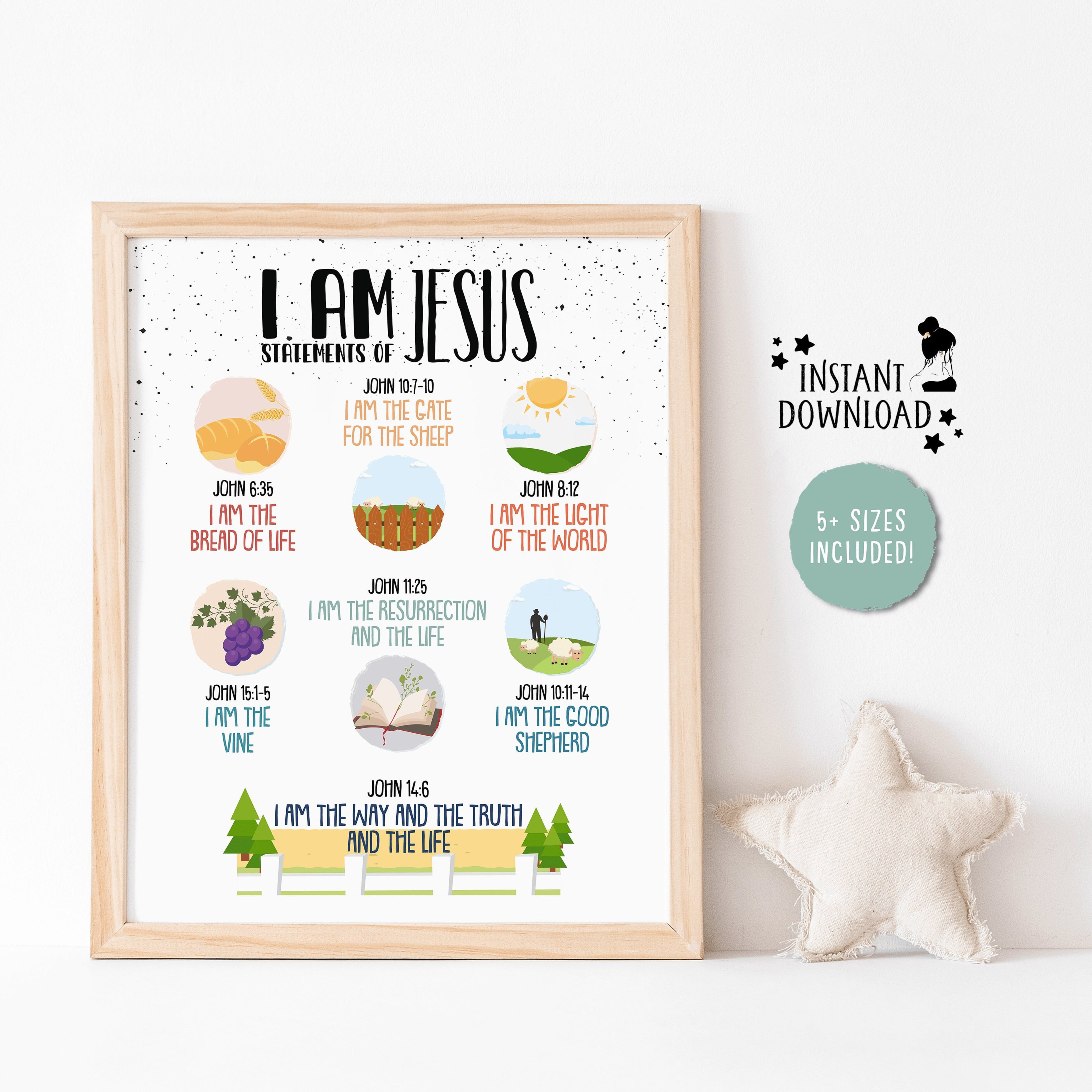 POSTER Jesus' I am Statements, Sunday Bible School Learning, Christian ...