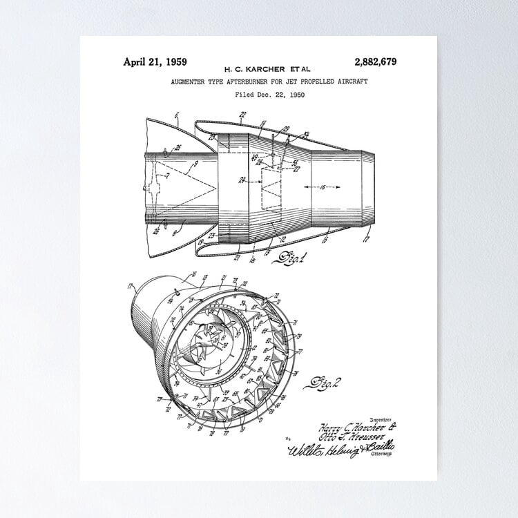 Poster Jet Aircraft Afterburner Patent White Background - Unframed ...