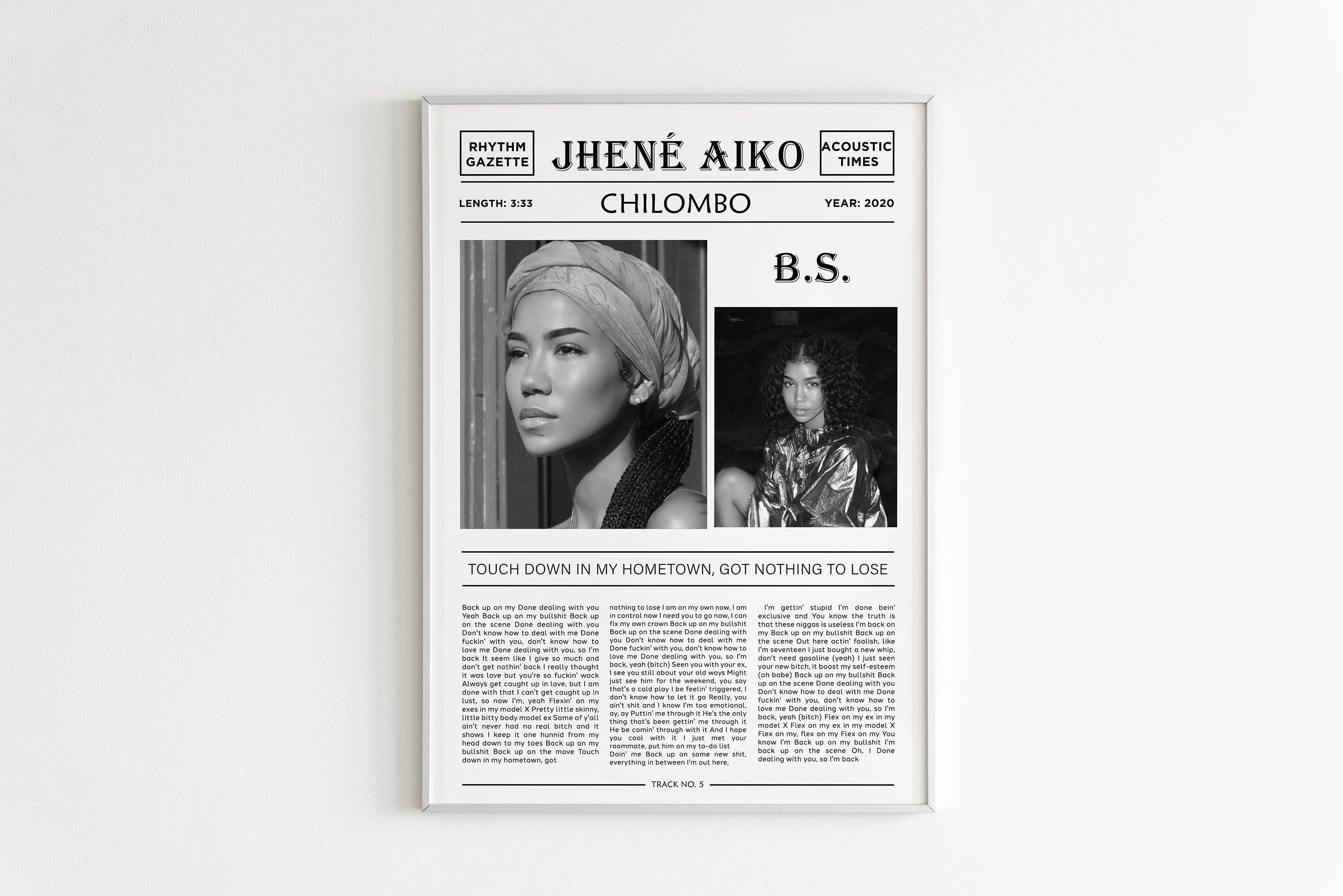 POSTER Jhene Aiko Retro Newspaper Print / B.S. Poster / Lyrics Print ...
