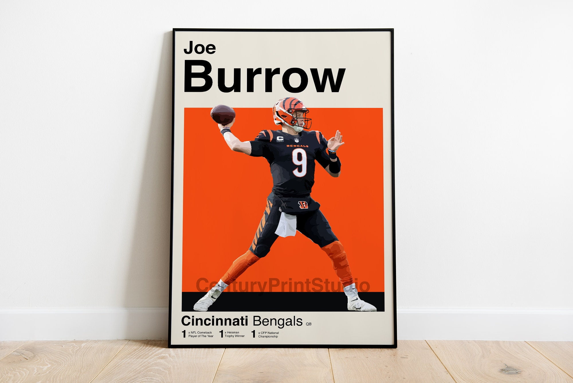 POSTER Joe Burrow Poster, Cincinnati Bengals Football Minimalist, Mid ...