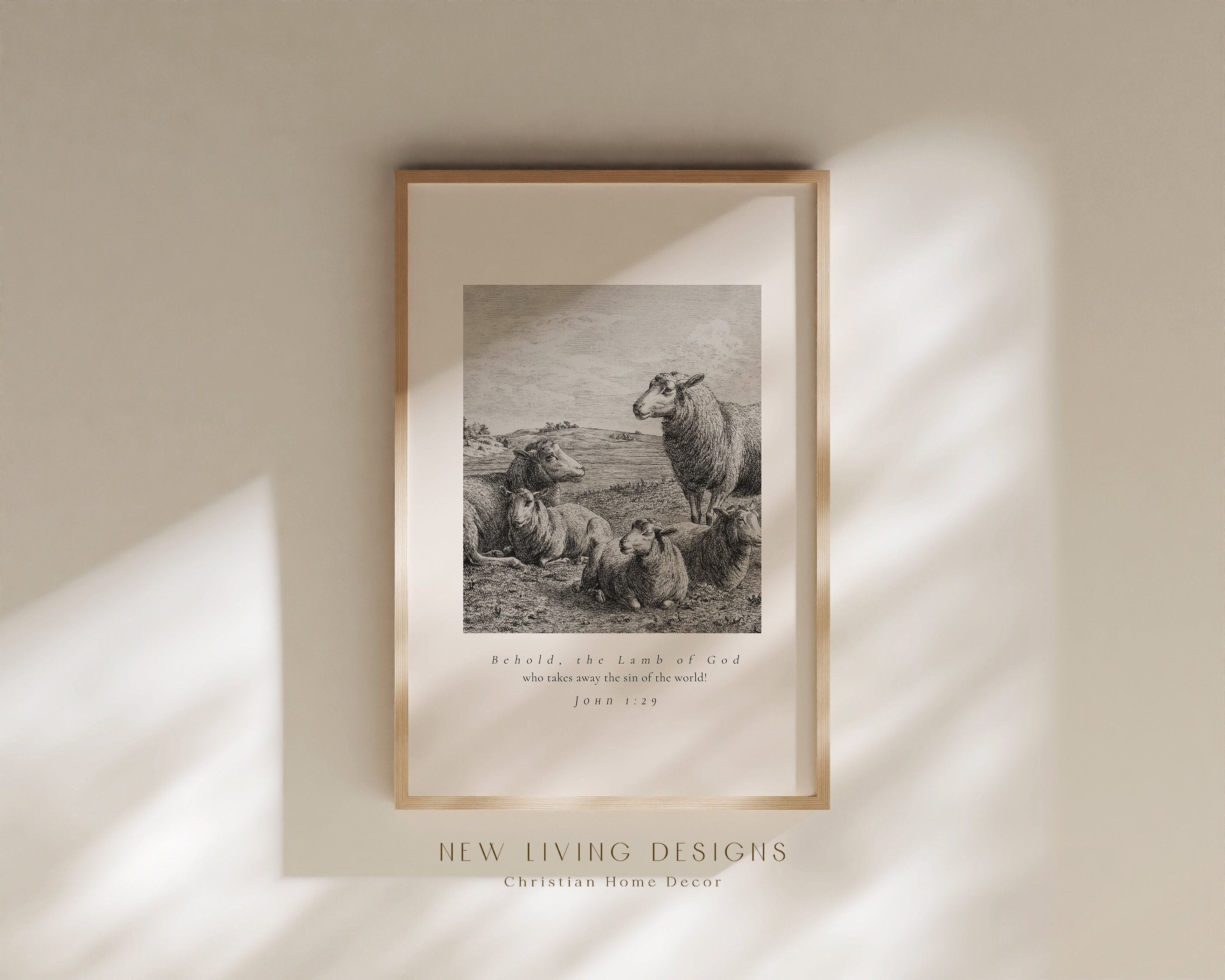 POSTER John 1:29 Behold the Lamb of God, Vintage Christmas Bible Verse ...
