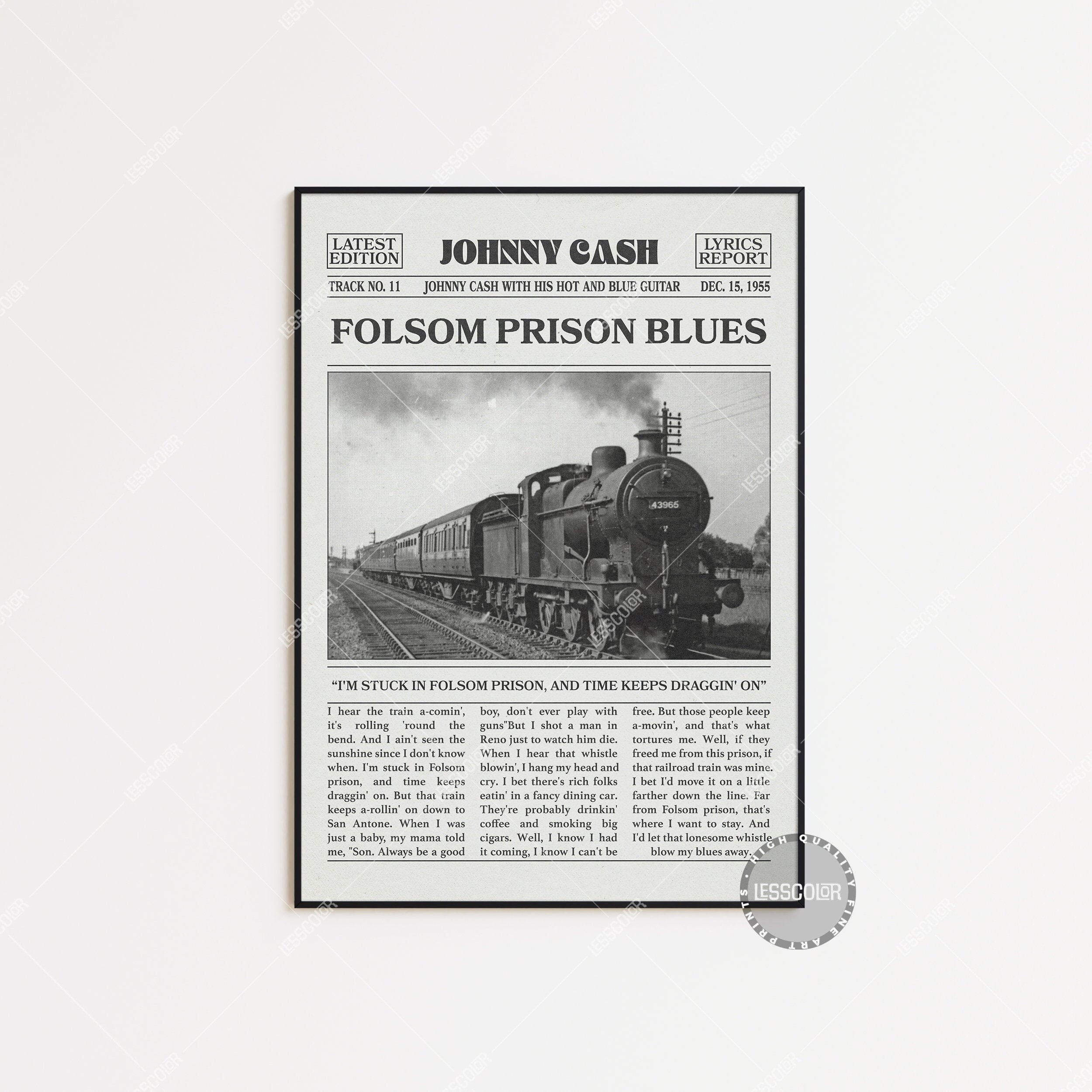 POSTER Johnny Cash Retro Newspaper Print, Folsom Prison Blues Poster ...