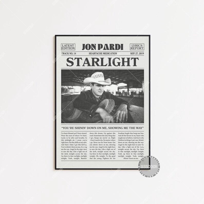 POSTER Jon Pardi Retro Newspaper Print, Starlight Poster, Starlight ...