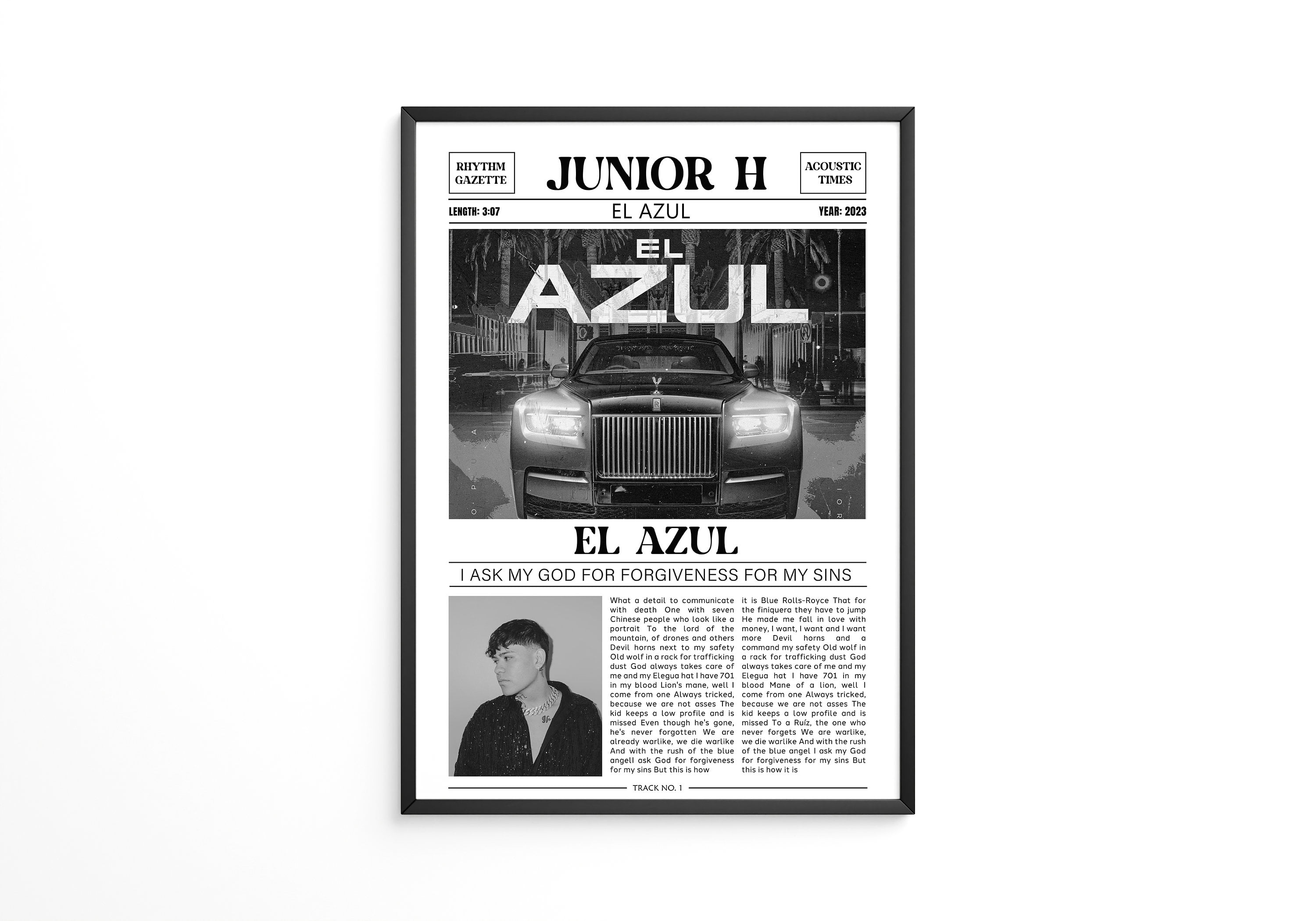 POSTER Junior H Retro Newspaper Print / El Azul Poster / Lyrics Print ...