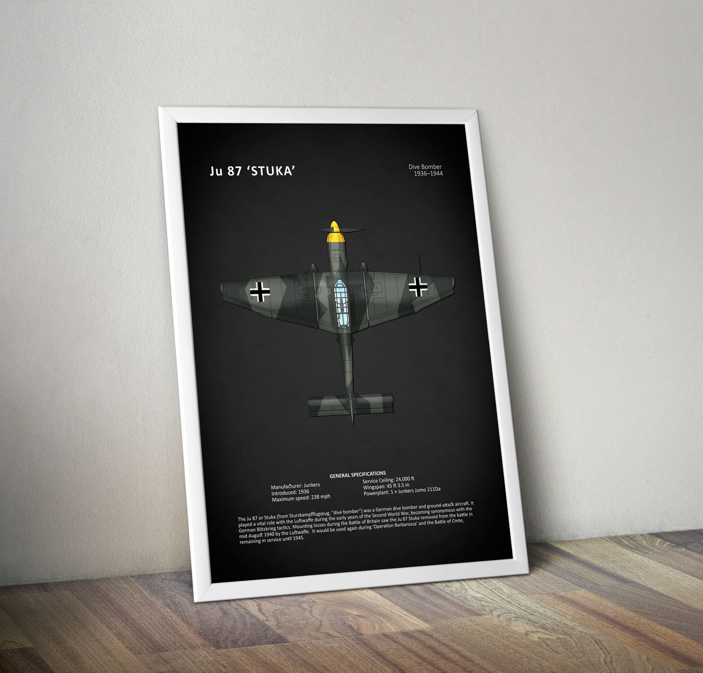 POSTER Junkers JU 87 Stuka Aircraft Poster Aviation Art Airplane Wall ...