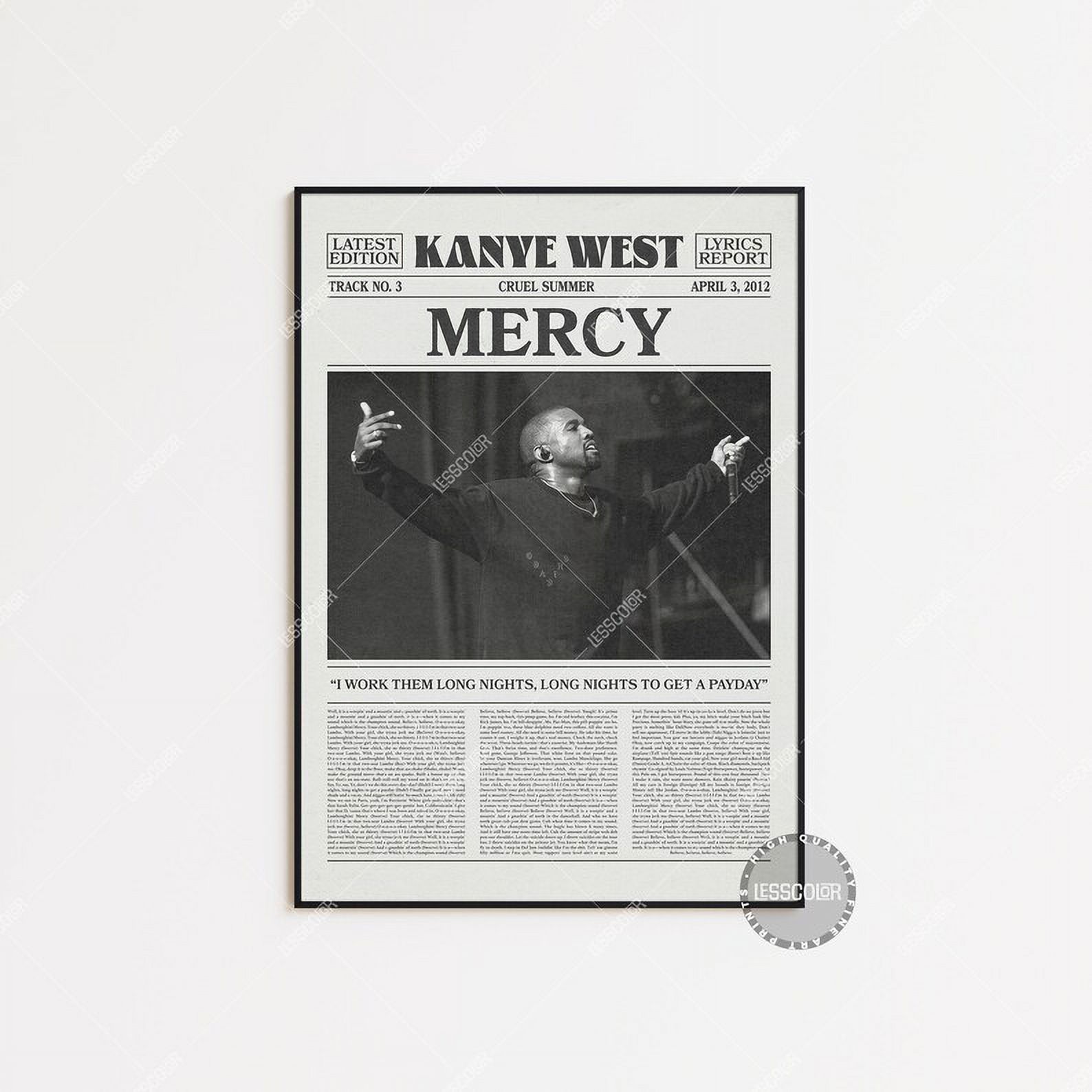 POSTER Kanye West Retro Newspaper Print, Mercy Poster, Mercy Lyrics ...
