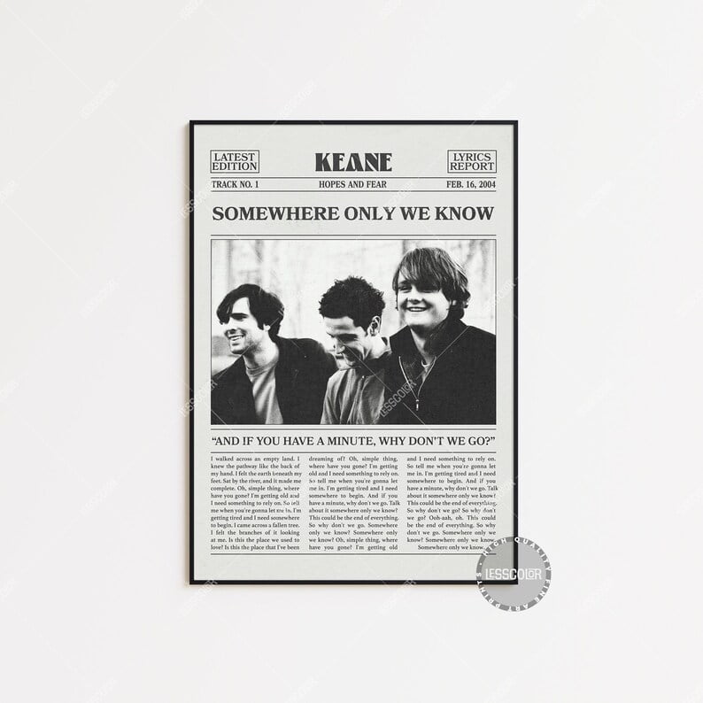 POSTER Keane Retro Newspaper Print, Somewhere Only We Know Poster ...