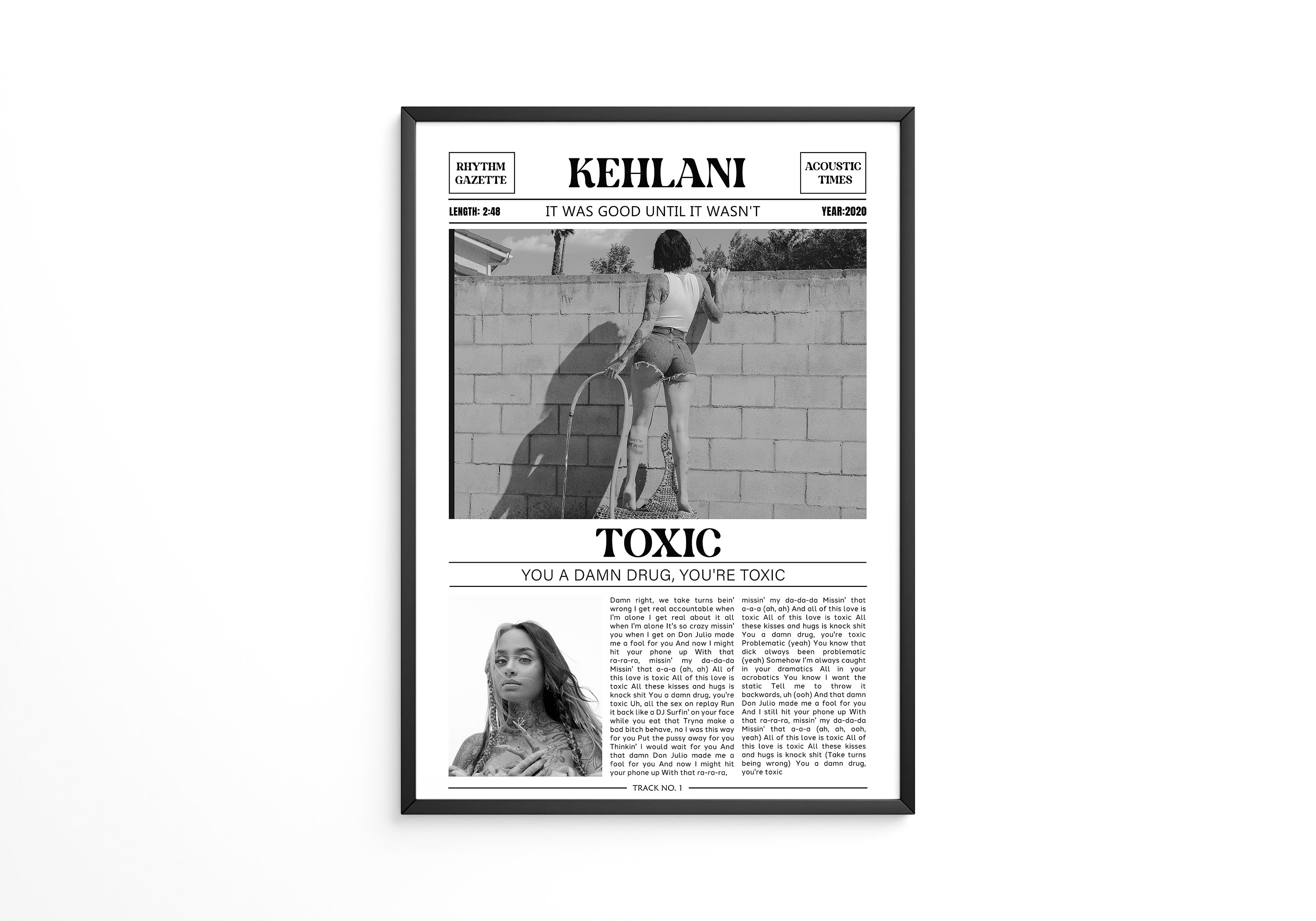 POSTER Kehlani Retro Newspaper Print / Toxic Poster / Lyrics Print / It ...