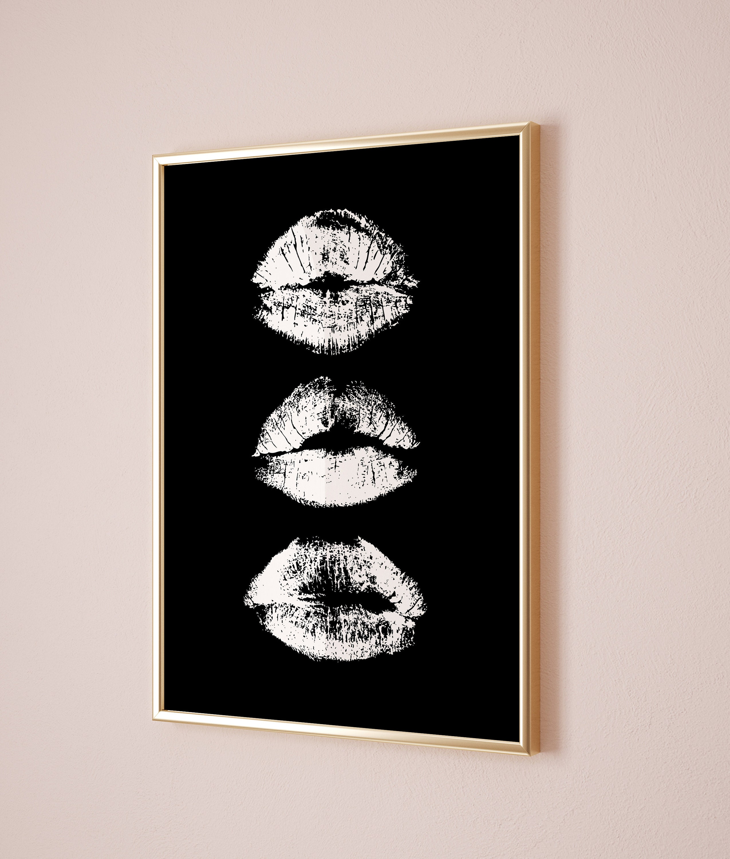 POSTER Kiss Lips Wall Art Trendy Poster Lips Print Black And White ...