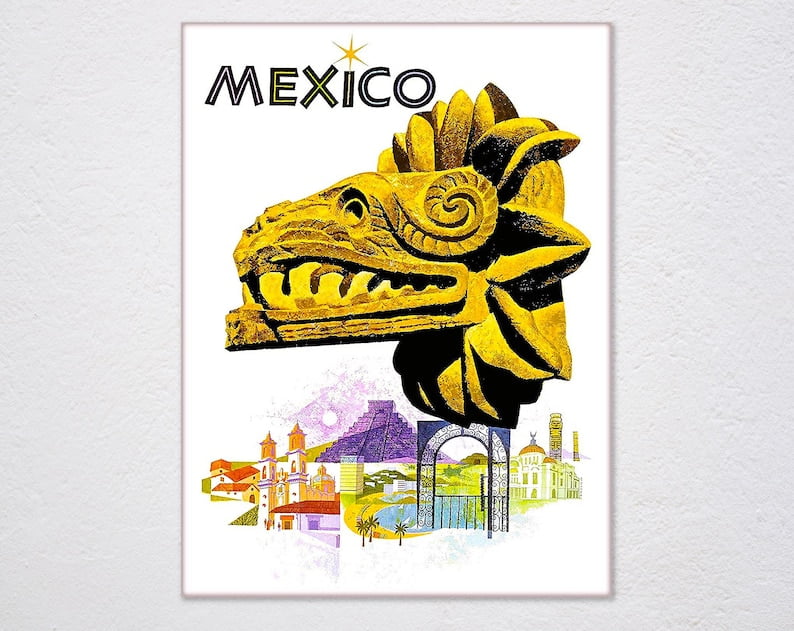POSTER Koslow Howard Mexico Quetzalcoatl 1963 Poster, Mexican Travel ...