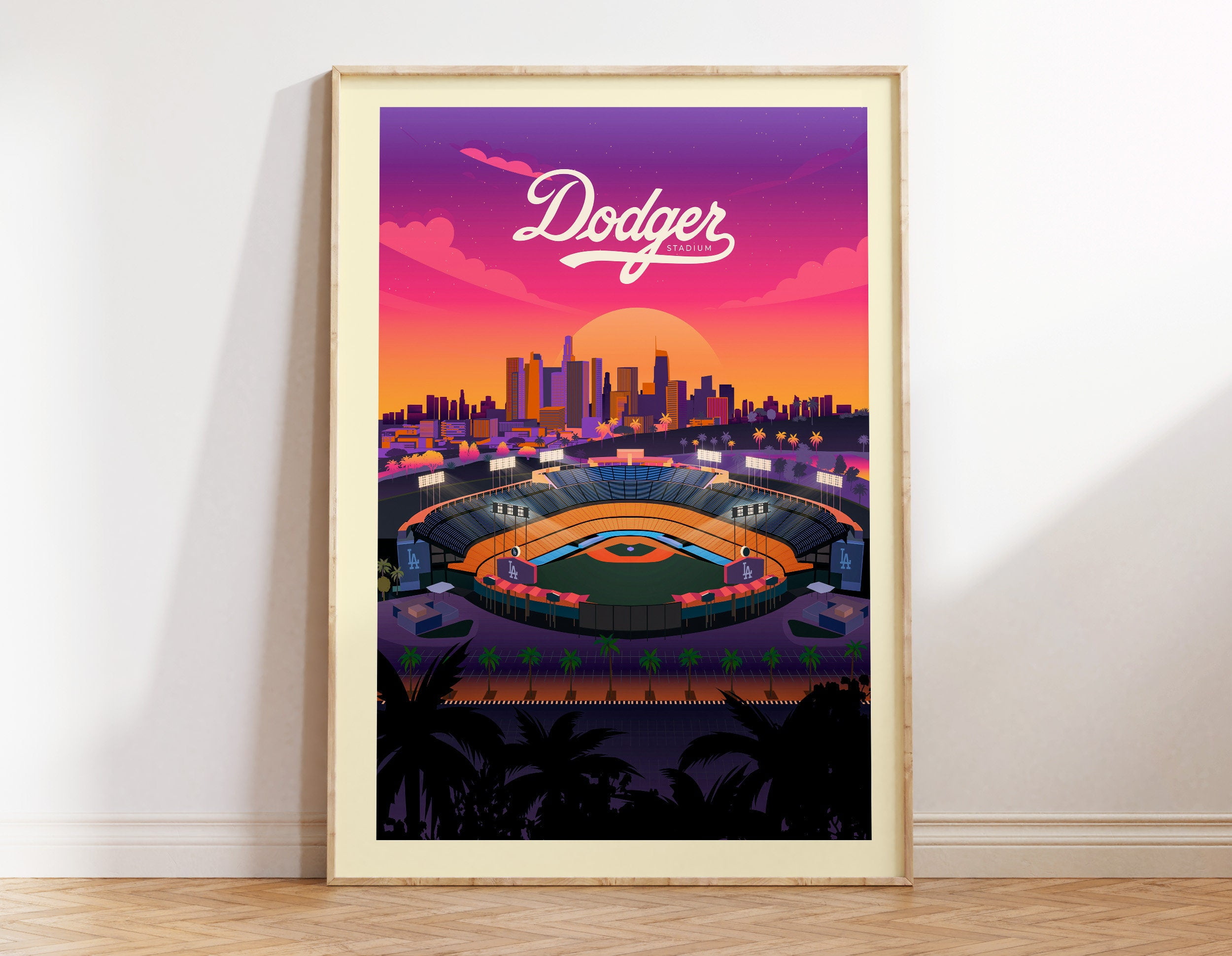 POSTER LA Dodgers Stadium Illustration Handmade Paint, Dodgers Stadium ...