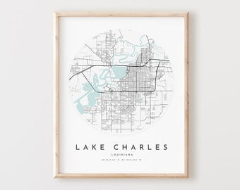 POSTER Lake Charles Map Print, Lake Charles Map Poster City Wall Art ...