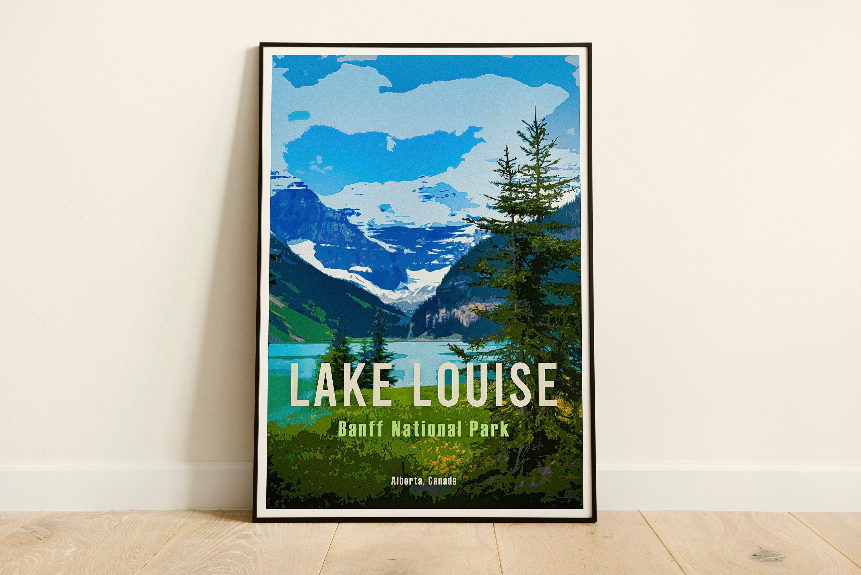POSTER Lake Louise Retro Travel Poster, Alberta Canada, Vintage Canadian Rockies Poster, Banff ...