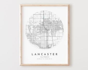POSTER Lancaster Map Print, Lancaster Map Poster City Wall Art, Ca Road ...