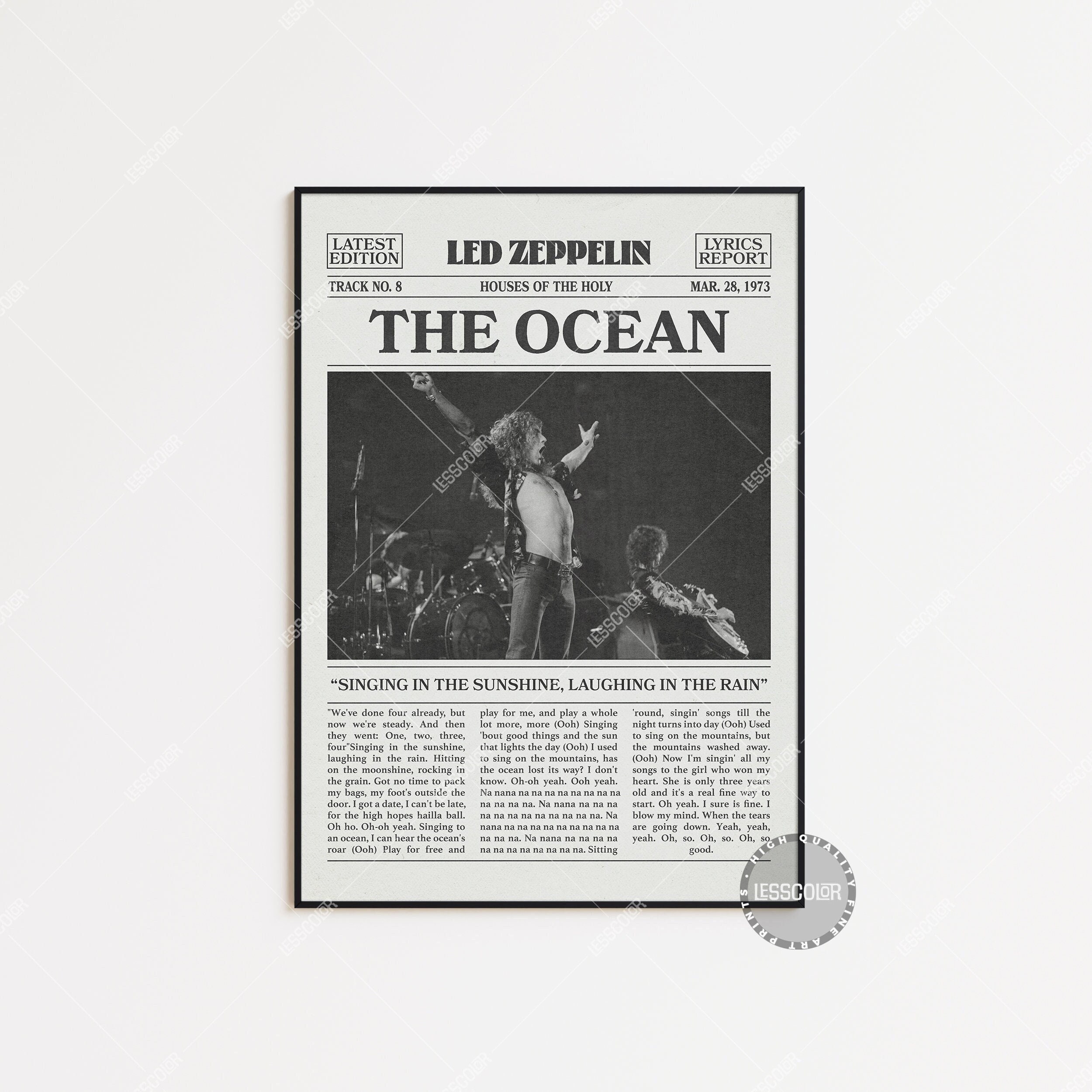 POSTER Led Zeppelin Retro Newspaper Print, The Ocean Poster, The Ocean ...