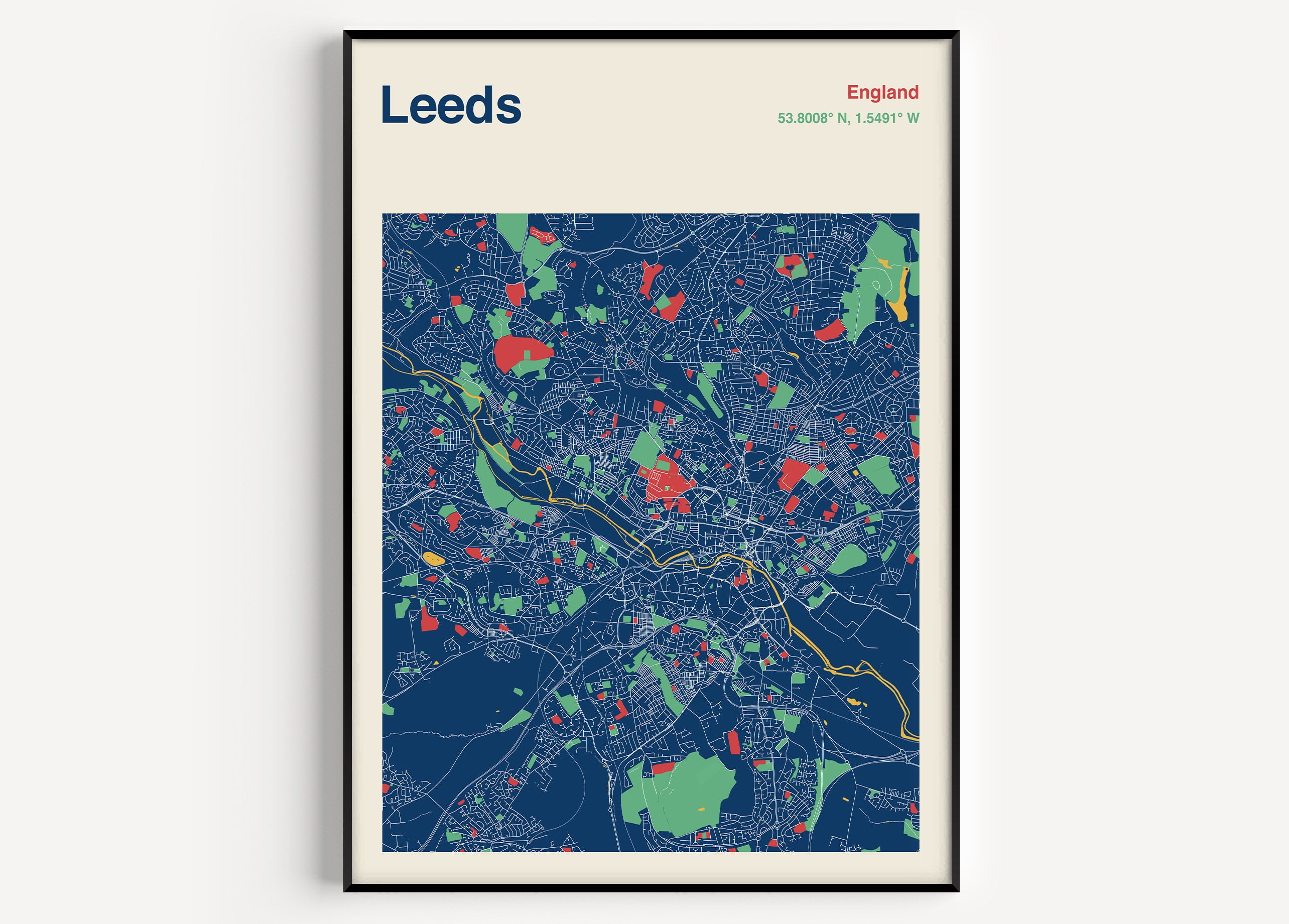 Poster Leeds City Map, Colour Leeds Map Poster, Leeds Map Wall Art, Map ...