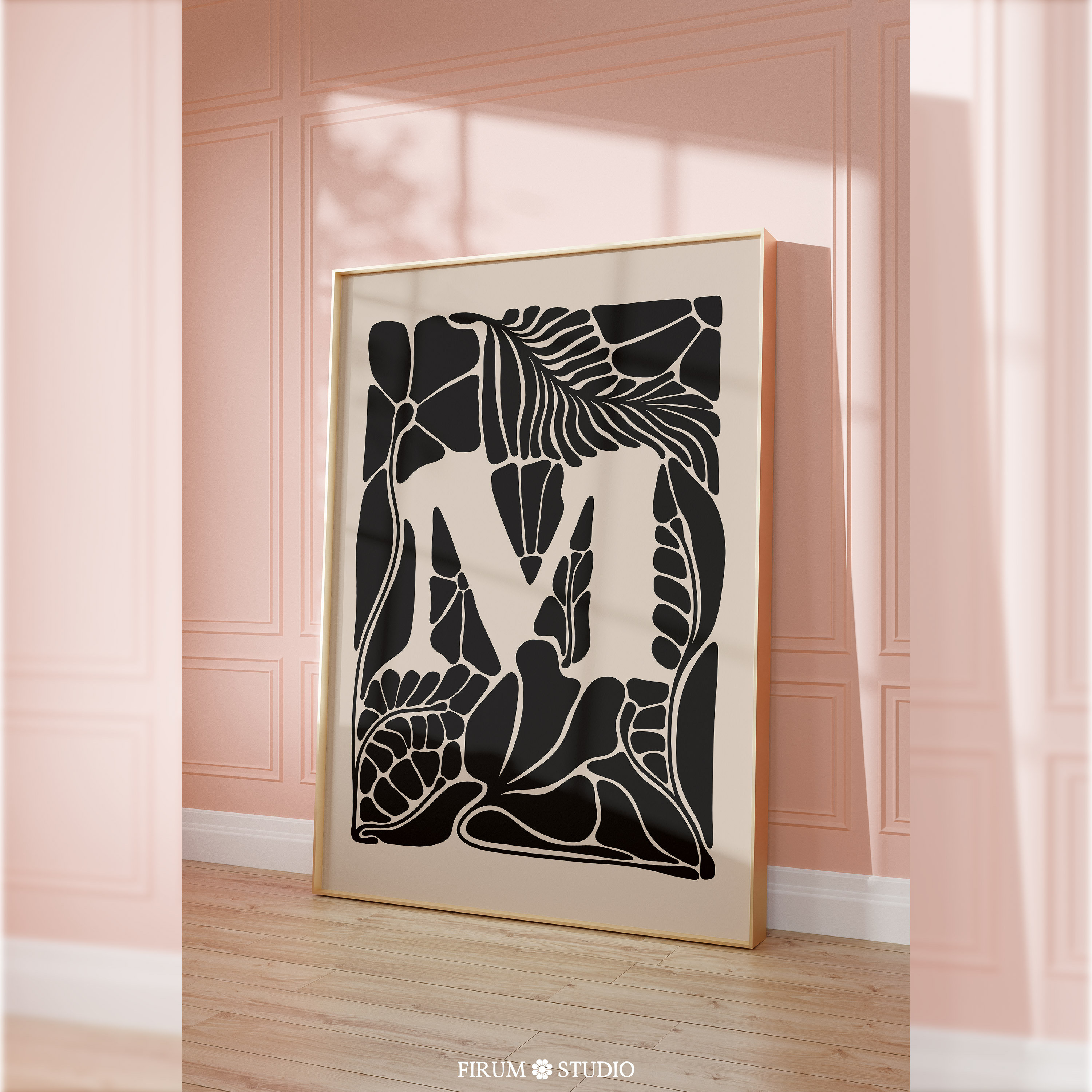 POSTER Letter M Wall Art, Beige and Black Letter Sign, Modern Botanical ...