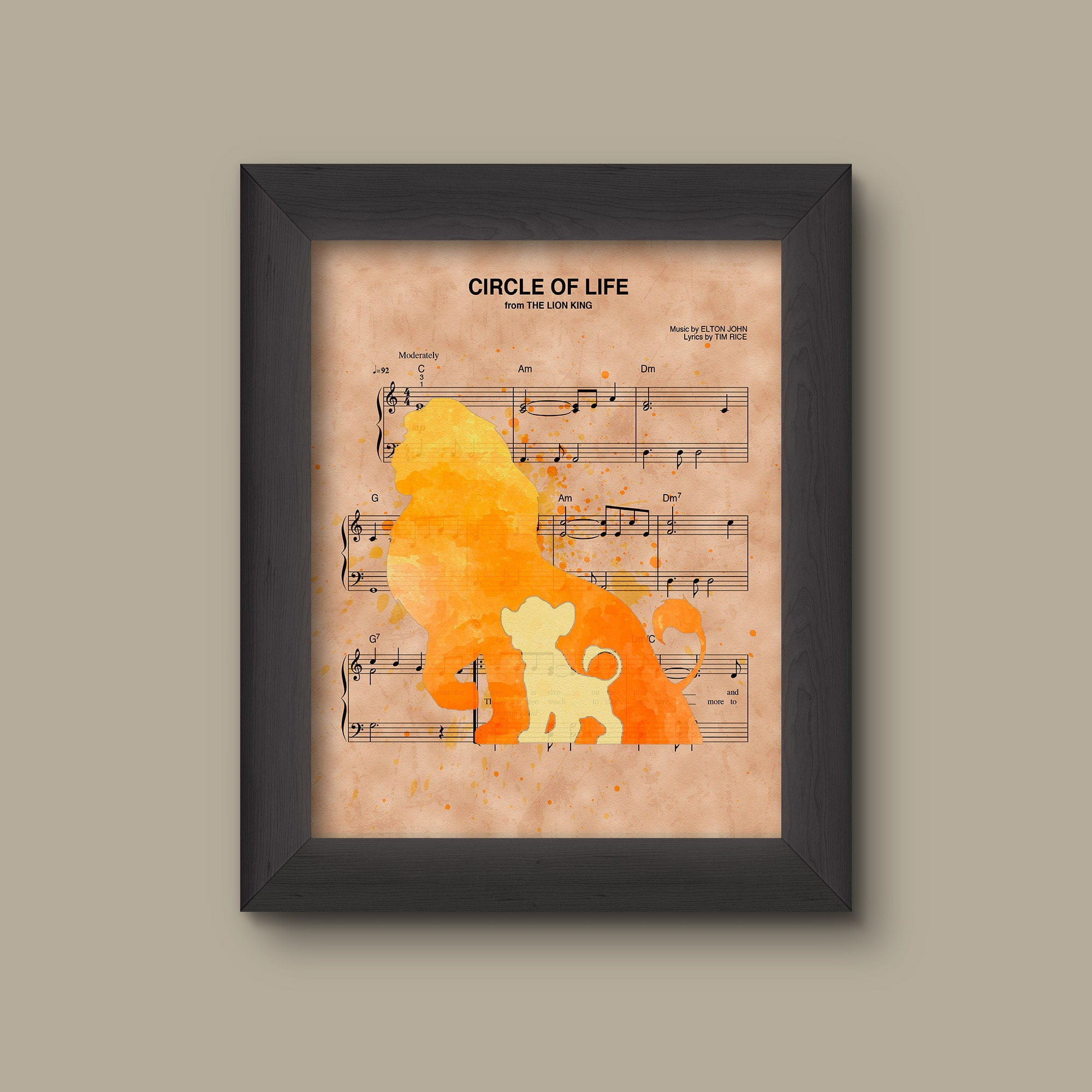 POSTER Lion King Mufasa Simba Silhouette Watercolor Circle of Life ...