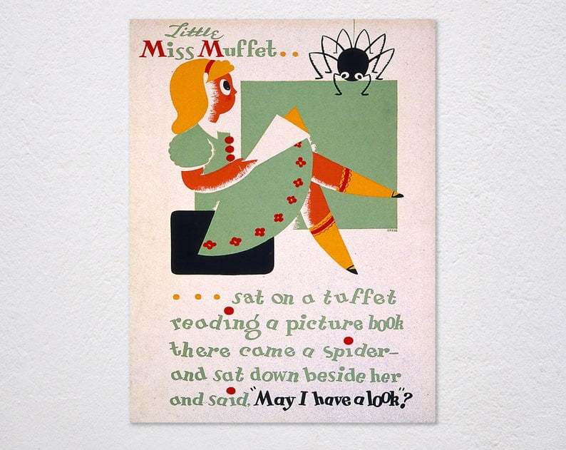 POSTER Little Miss Muffet Little Girl And Spider Nursery Rhyme Children ...