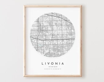 POSTER Livonia Map Print, Livonia Map Poster City Wall Art, Mi Road Map ...