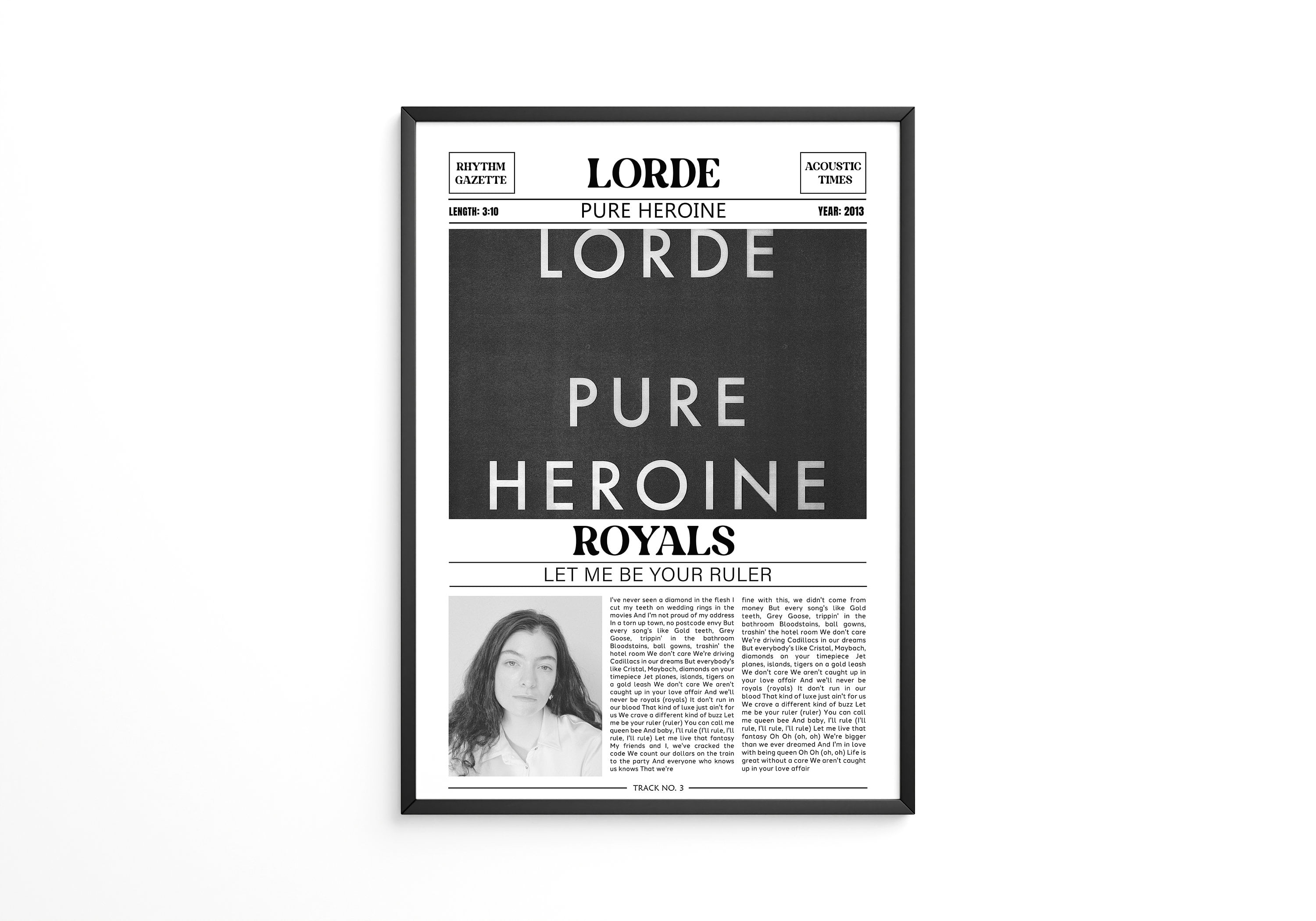 POSTER Lorde Retro Newspaper Print / Royals Poster / Lyrics Print ...