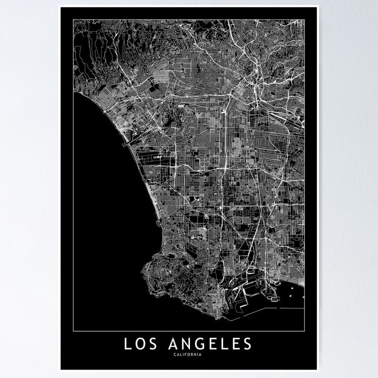 POSTER Los Angeles Black Map Poster UNFRAMED, 12x18 - Walmart.com