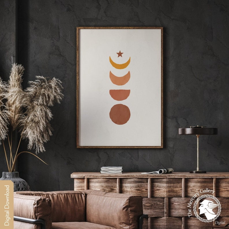 POSTER Lunar Cycle, Celestial Wall Art, Mystical, Earthy Tones, Neutral ...