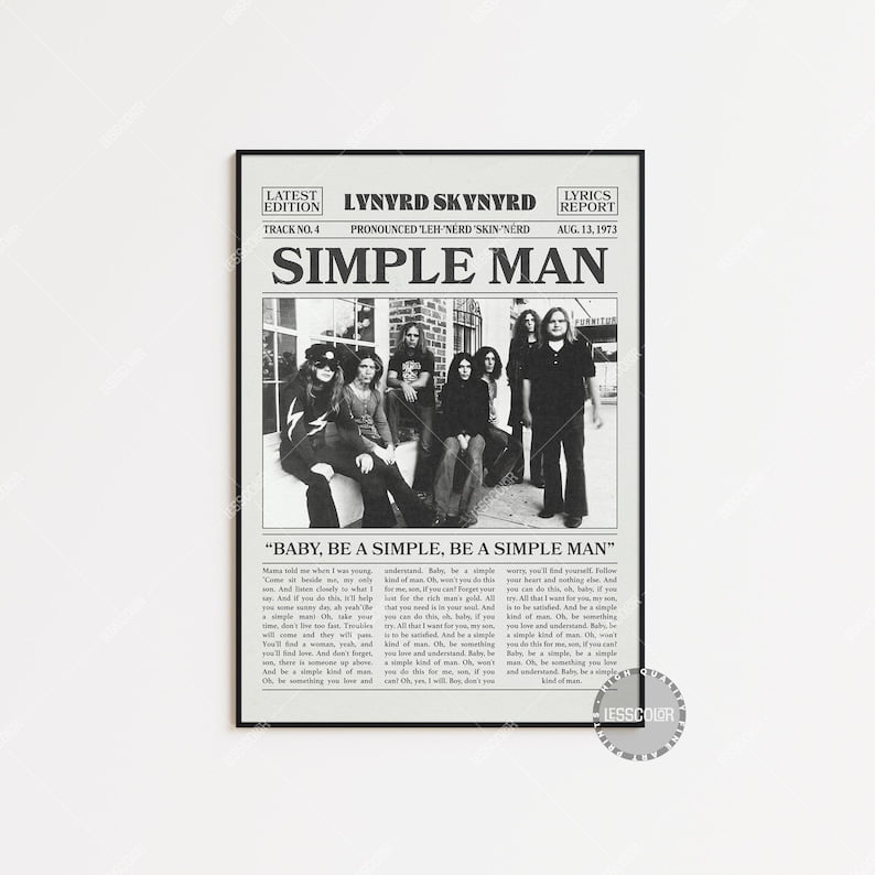 POSTER Lynyrd Skynyrd Retro Newspaper Print, Simple Man Poster, Simple ...