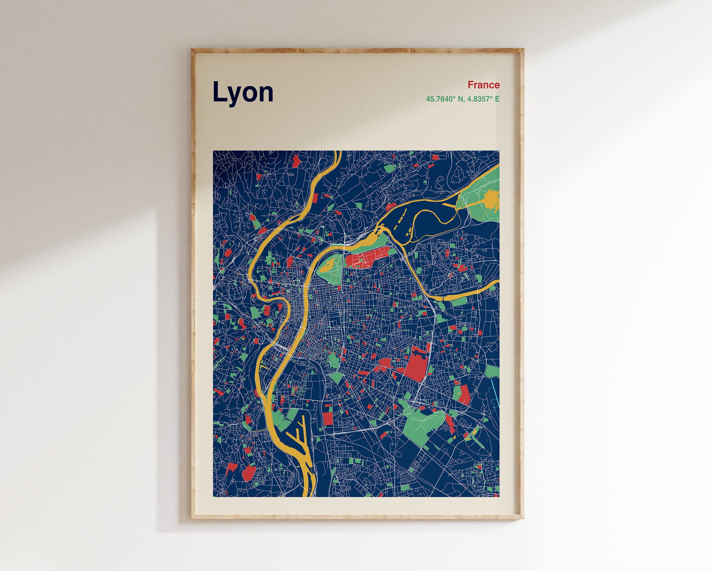 POSTER Lyon Map Print, Lyon France Map Poster, Colour Lyon Map Wall Art ...