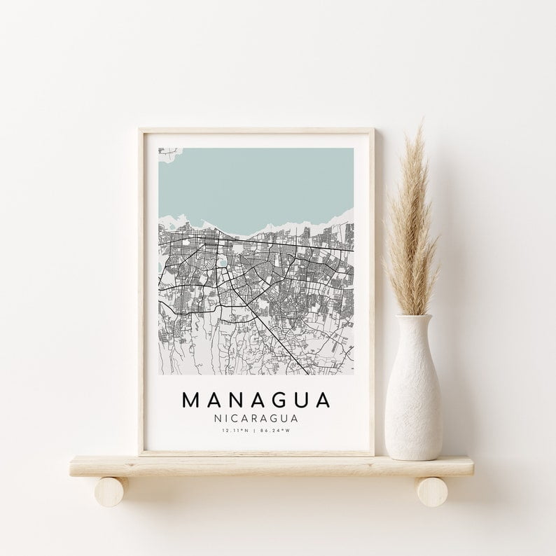 POSTER MANAGUA Nicaragua Map Print, minimalist art, gifts for her, City ...