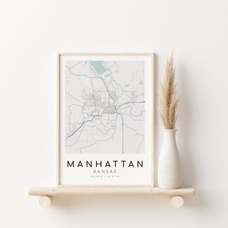 POSTER MANHATTAN Kansas City Map, KS USA Home Map, Map Print, Locations ...