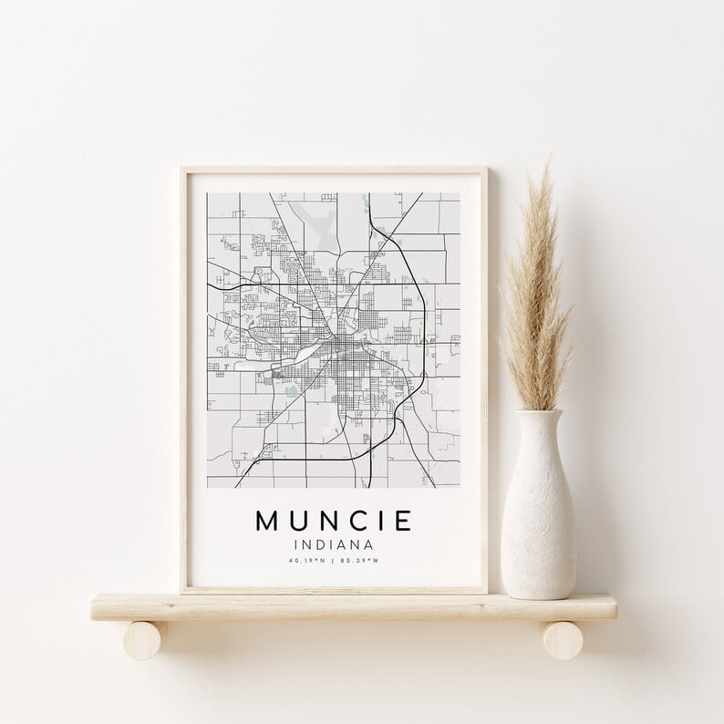 POSTER MUNCIE Indiana IN USA Map Print, minimalist art, gifts for her ...