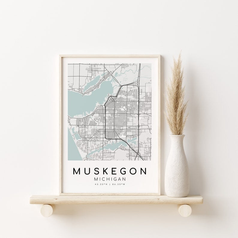 POSTER MUSKEGON Michigan City Map, MI Usa Home Map Print, Locations ...