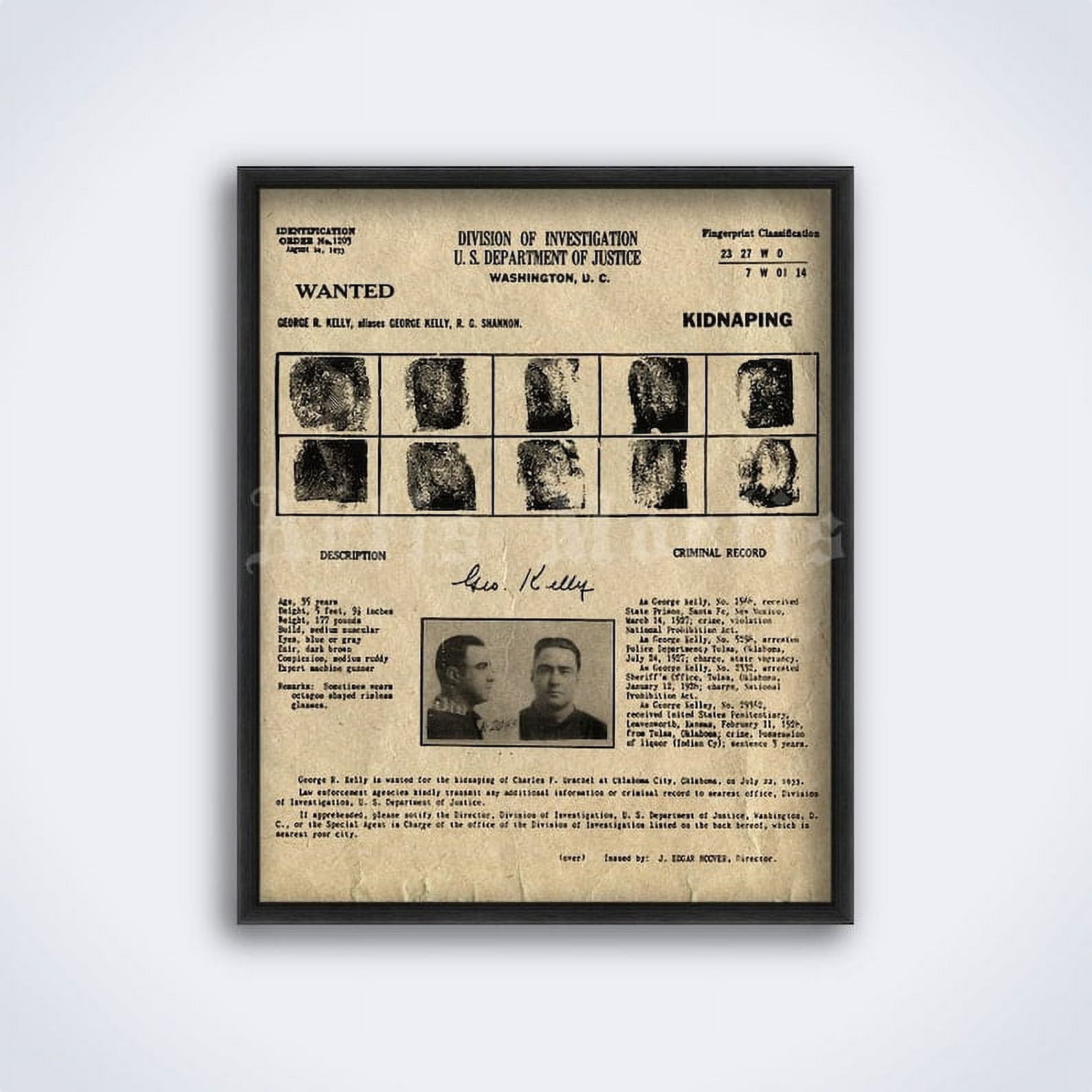 POSTER Machine Gun Kelly vintage FBI Wanted poster, fingerprints ...