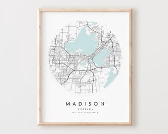 POSTER Madison Map Print, Madison Map Poster City Wall Art, Wi Road Map ...